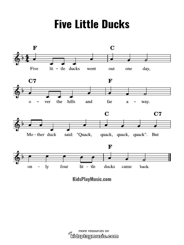 Five Little Ducks Letter Notes for Piano | PDF