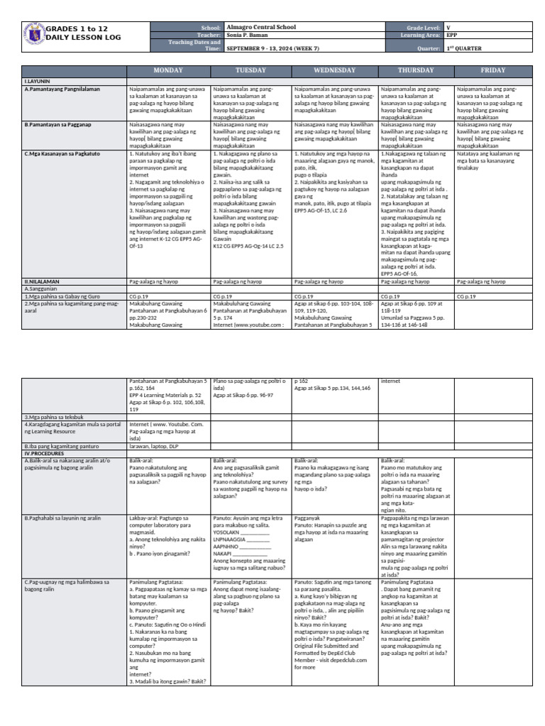 DLL - Epp 5 - Q1 - W7 | PDF