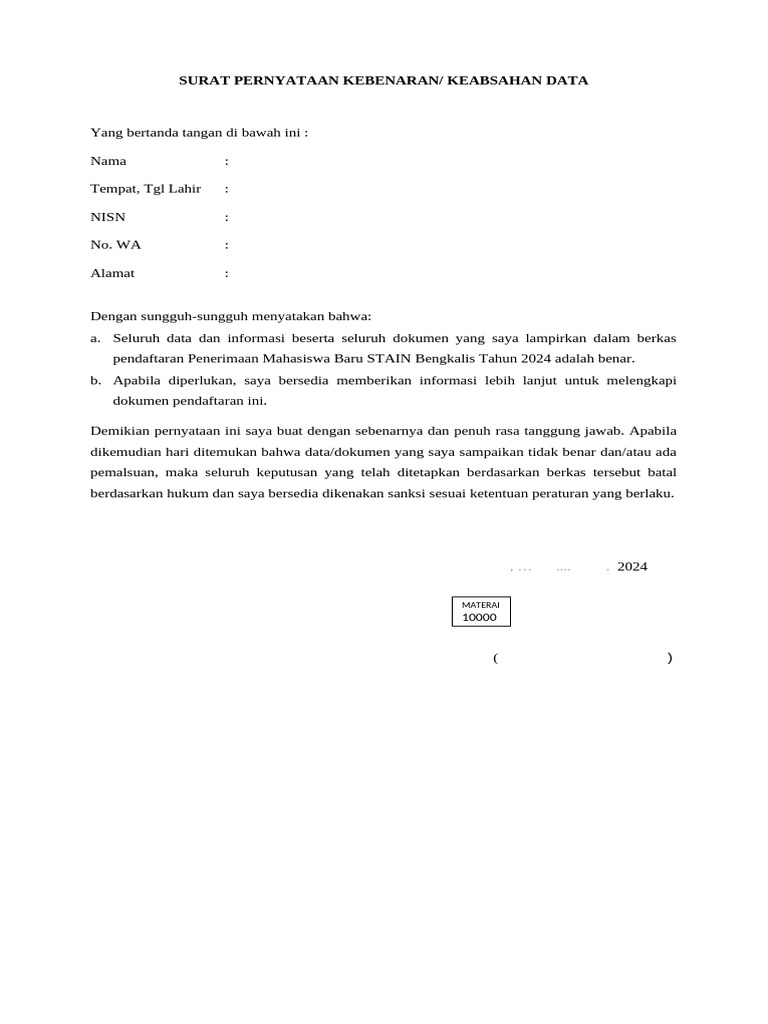Surat Keabsahan Data | PDF