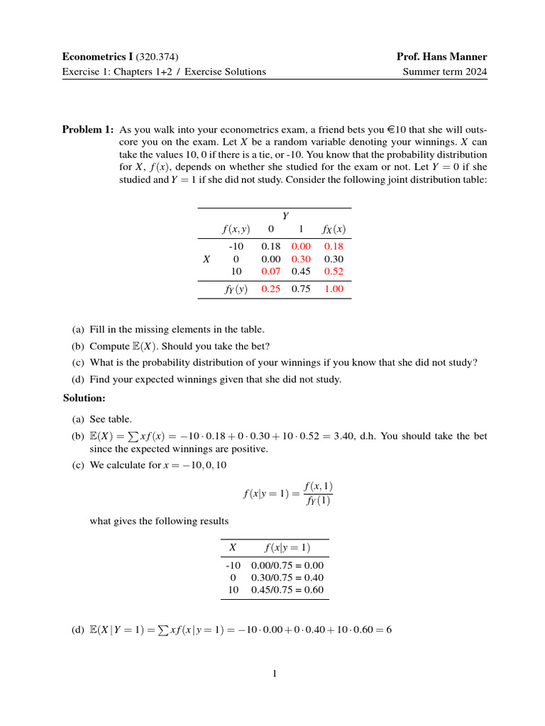 Exercise1 Solution 2024 | PDF