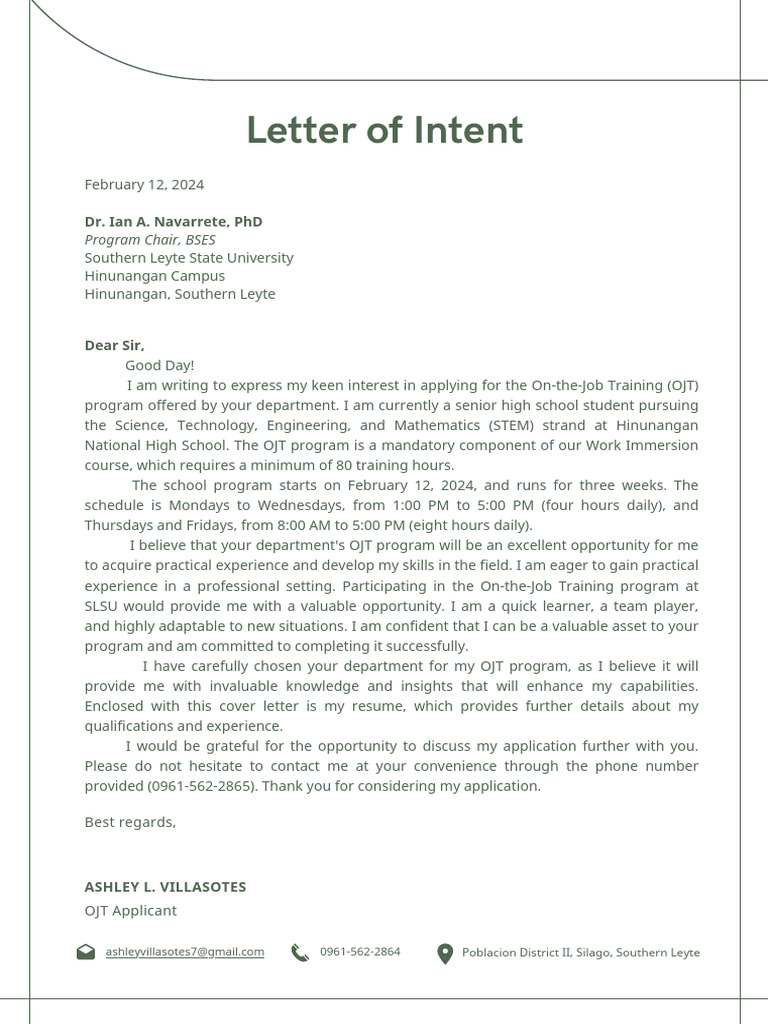 Letter Intent 010339 | PDF