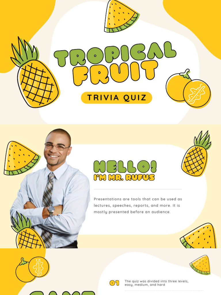 Yellow Colorful Tropical Fruit Trivia Quiz Presentation | PDF
