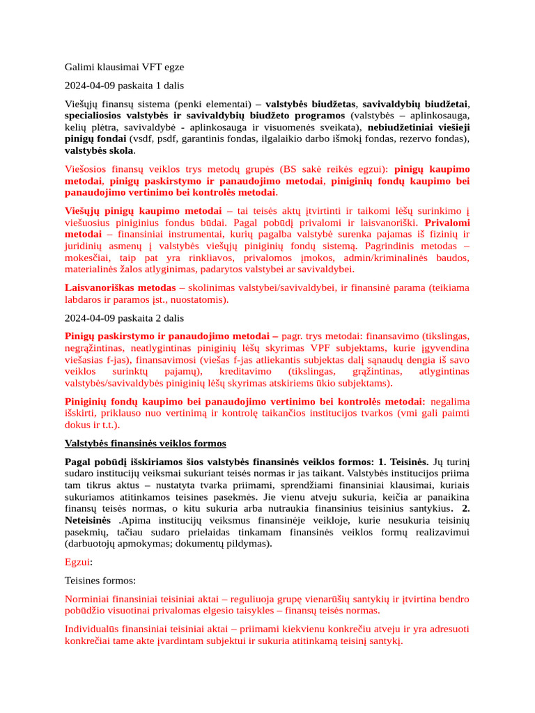 Galimi Klausimai VFT Egze | PDF