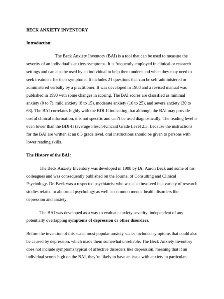 Beck Anxiety Inventory | PDF | Anxiety | Mental Health