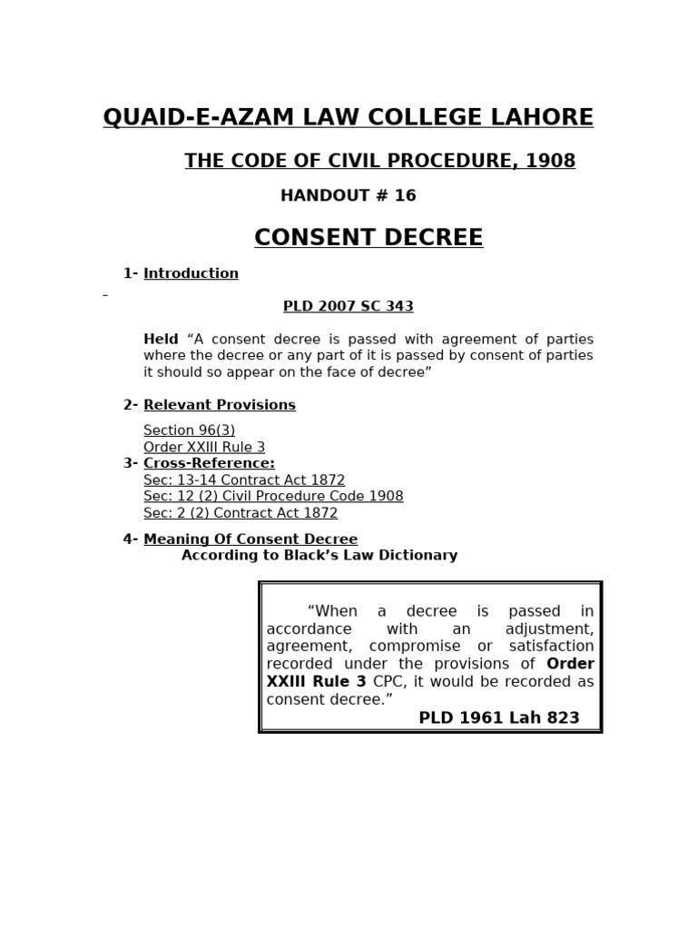 Understanding Consent Decrees in CPC | PDF | Consent Decree | Lawsuit