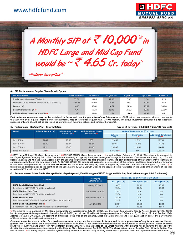 Leaflet - HDFC Large & Mid-Cap Fund (Dec 2023) | PDF