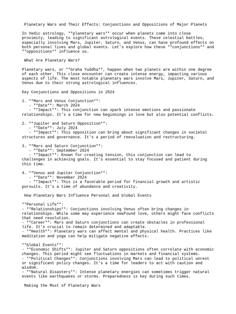 Planetary Wars and Their Effects Co | PDF