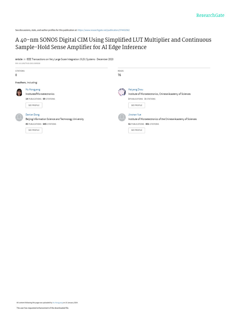 A 40-nm SONOS Digital CIM Using Simplified LUT Multiplier and Continuous Sample-Hold Sense ...