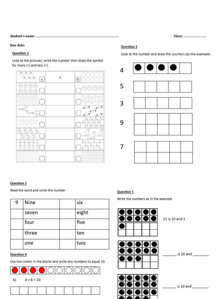 Math Test Grade 1.september. Number Relation | PDF
