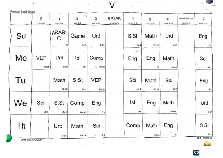 5th Class Time Table | PDF | Technology & Engineering