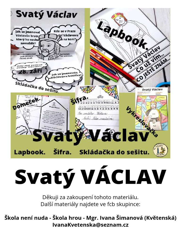 Svaty Vaclav - Sifra, Lapbook, Do Sesitu, Vykreslovacka. | PDF