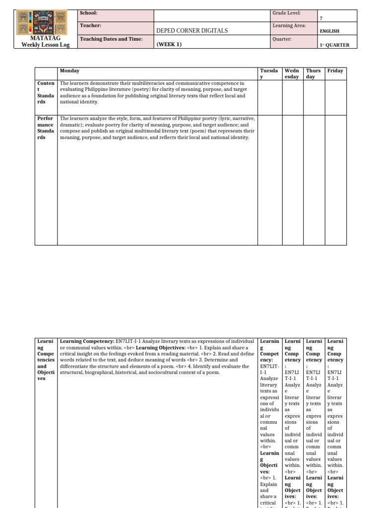DLL Week 1 Grade7 Emg Deped Corner Digitals | PDF