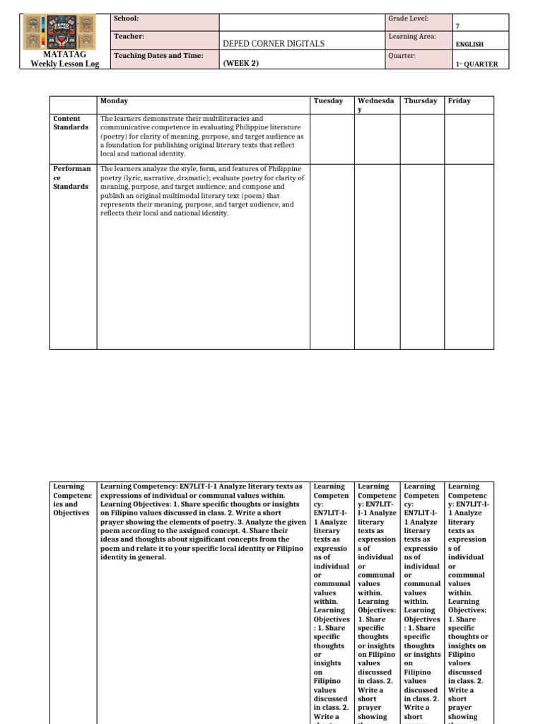 DLL Week 2 Grade7 Emg Deped Corner Digitals | PDF