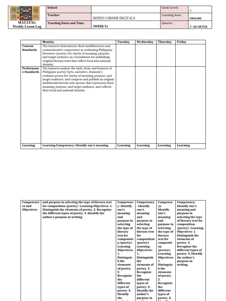 DLL Week 5 Grade7 Eng Deped Corner Digitals | PDF
