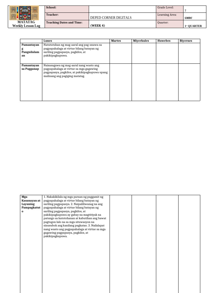 Dll-Week 4-Grade7-Gmrc - Deped Corner Digitals | PDF