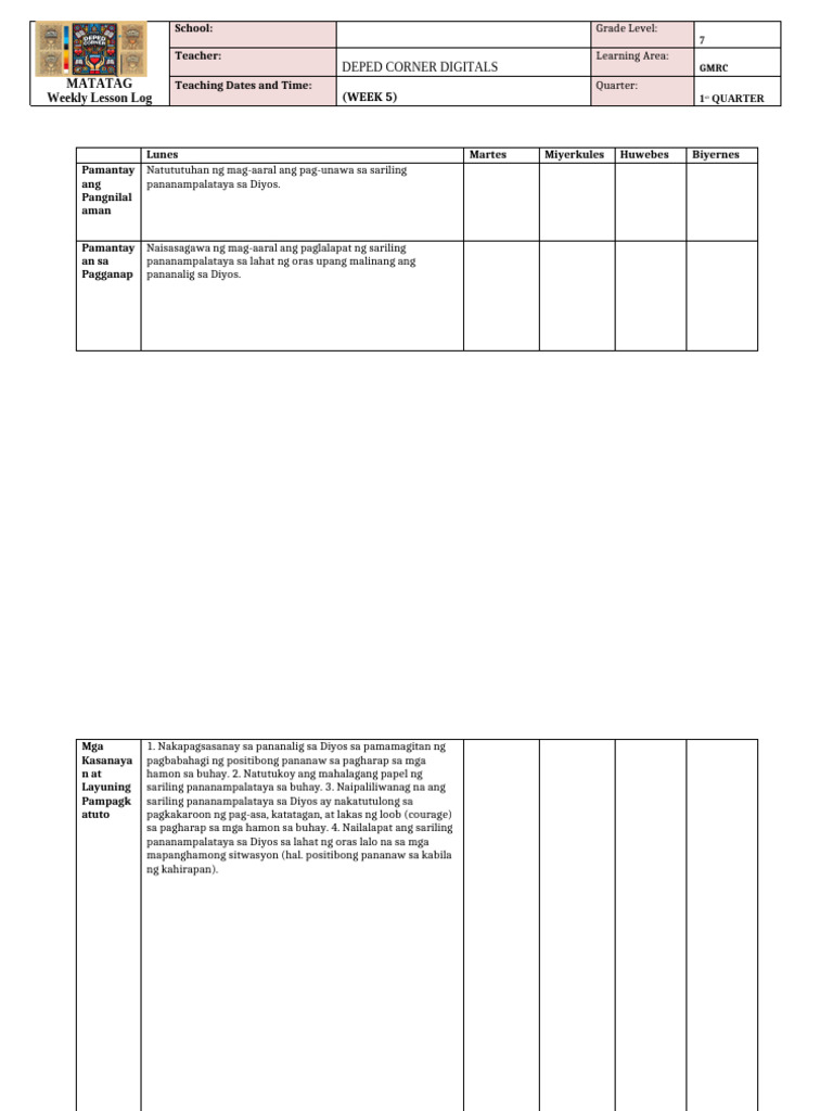 Dll-Week 5-Grade7-Gmrc - Deped Corner Digitals | PDF
