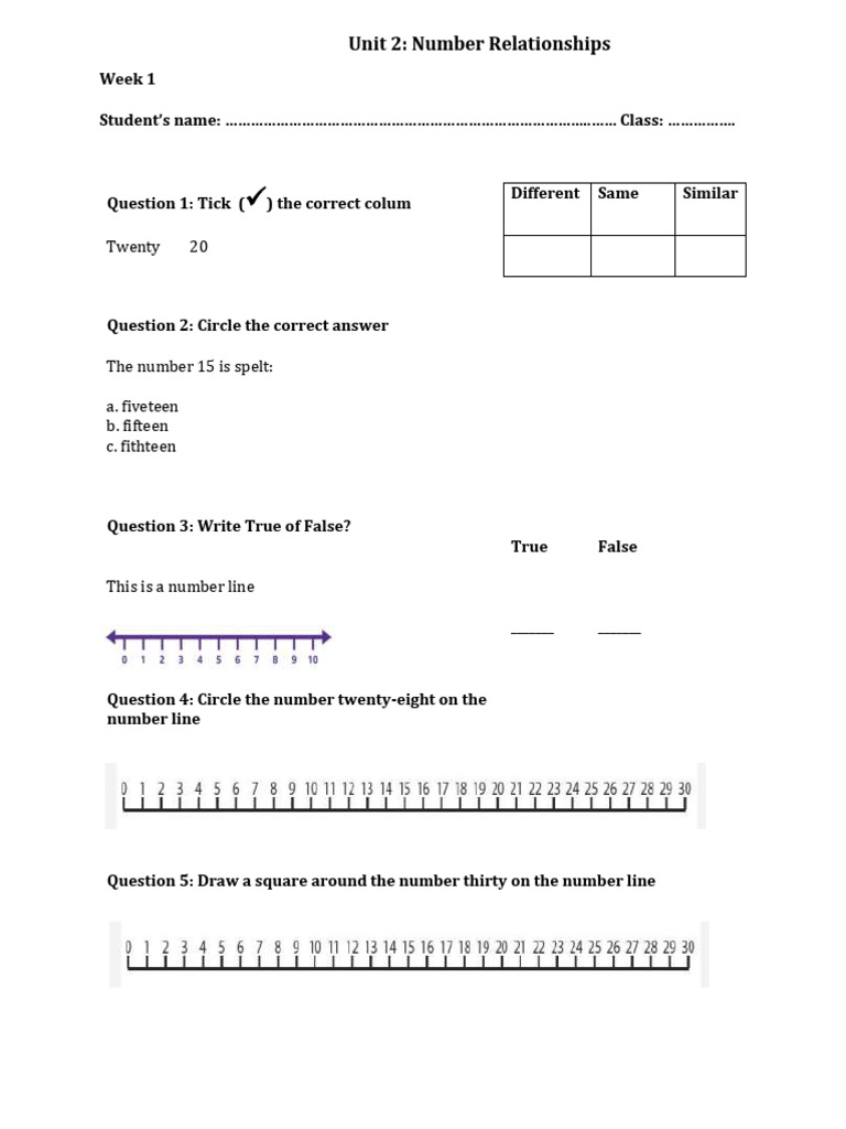 Math 2M1 WK 1 Worksheet - Number Relation - Upload | PDF