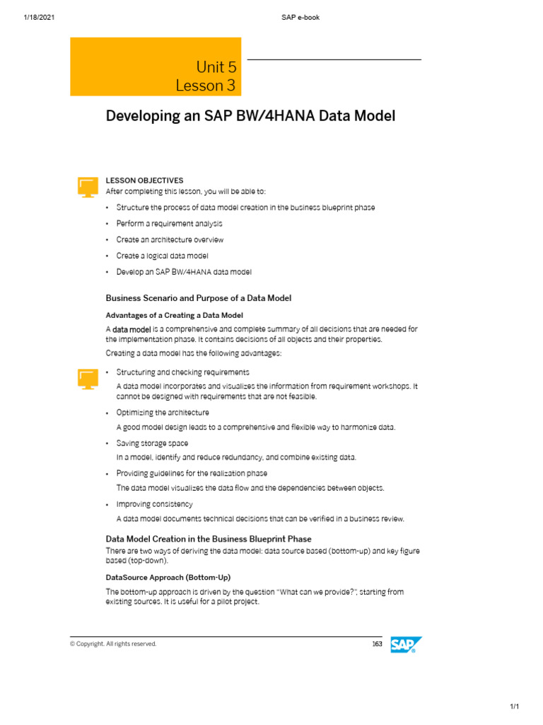 Unit 5 Lesson 3: Developing An SAP BW/4HANA Data Model | PDF