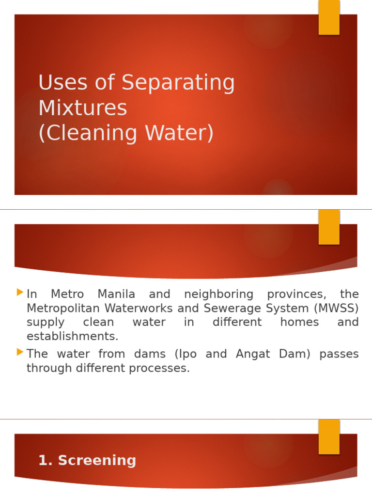 Uses of Separating Mixtures Water Treatment | PDF