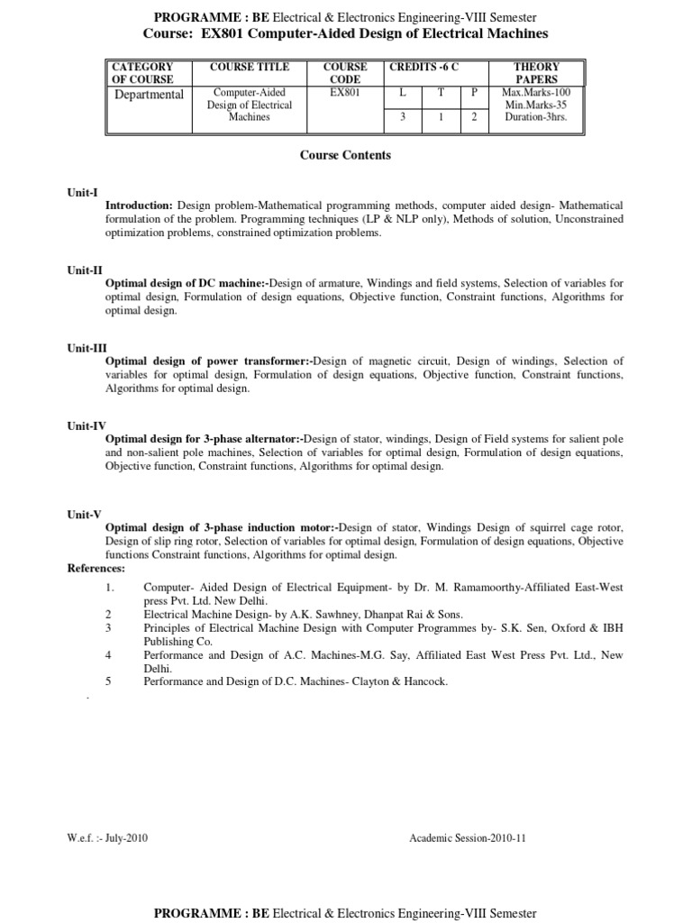 Course: EX801 Computer-Aided Design of Electrical Machines ...