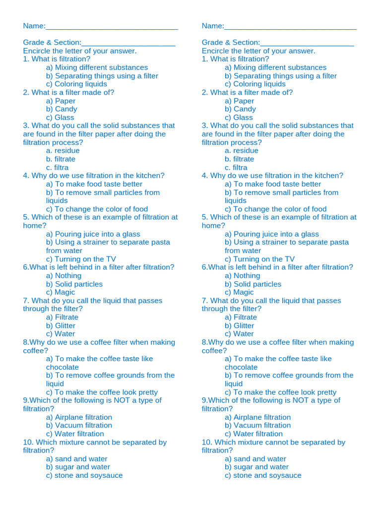 Quiz Filtration | PDF