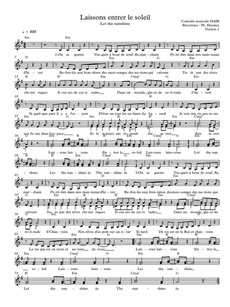 Laissons entrer le soleil PARTITION | PDF