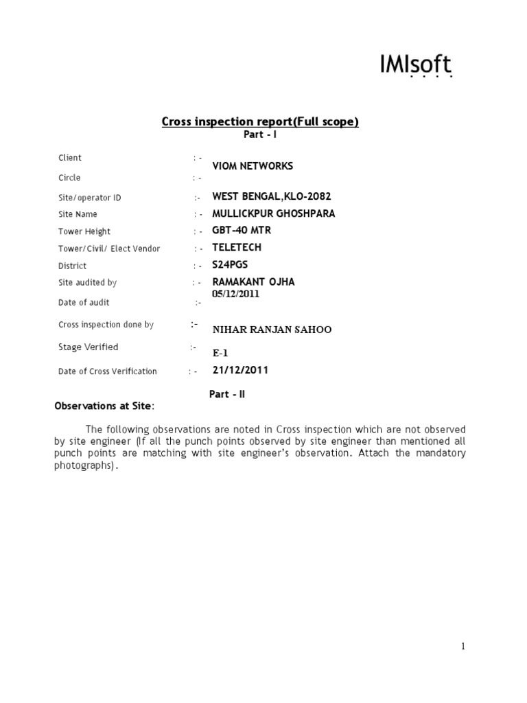 Cross Inspection Report (Full Scope) | PDF