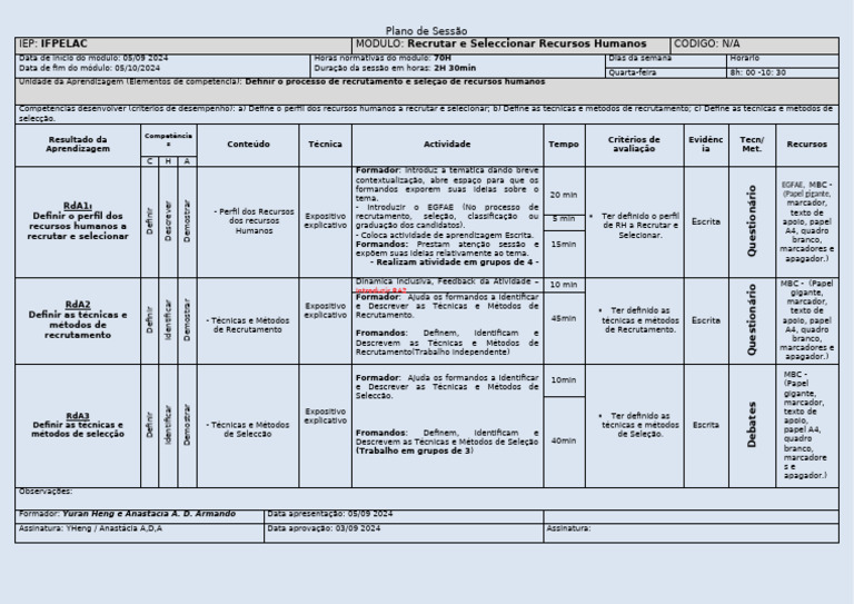 Trabalho EC3 - Plano de Sessão Modelo - Tarefa | PDF