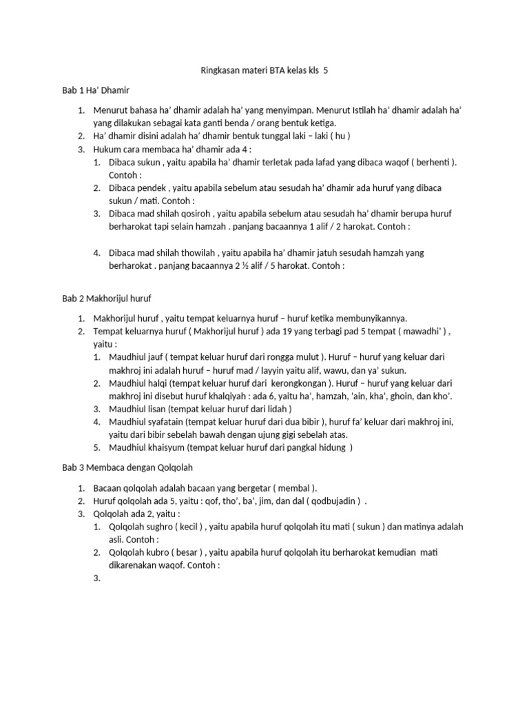 Ringkasan BTA Kls 5 | PDF