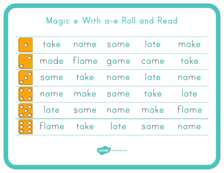 Roll and Read Silent e A - e | PDF