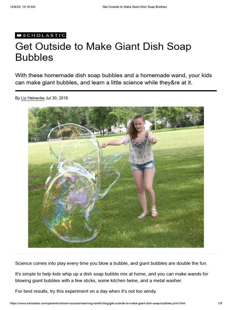 Get Outside To Make Giant Dish Soap Bubbles | PDF