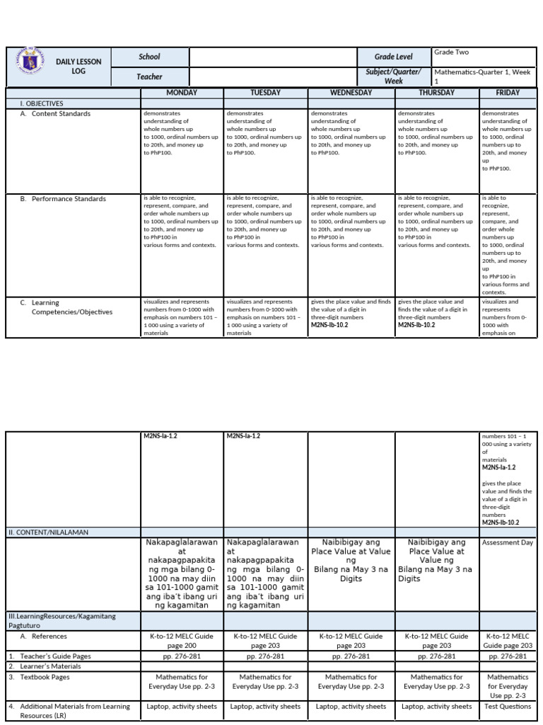 DLL MATH-2 Week1 Q1 | PDF