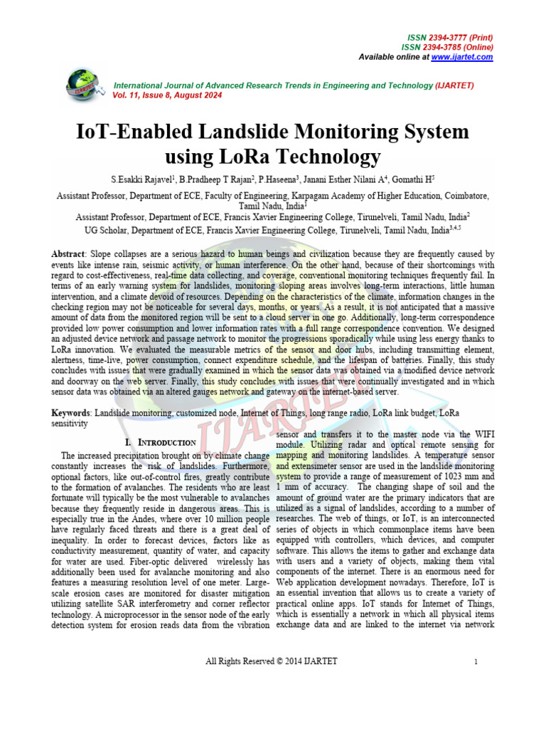 IoT-Enabled Landslide Monitoring System | PDF | Internet Of Things | Computer Network