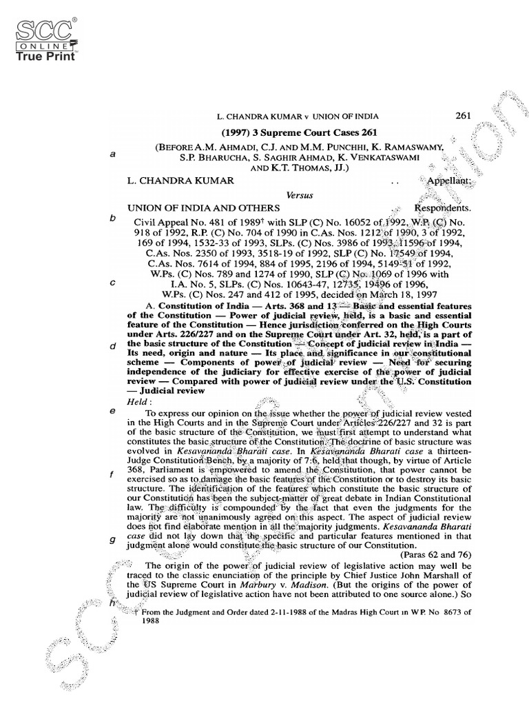 L Chandra Kumar vs. UOI - Ocred | PDF