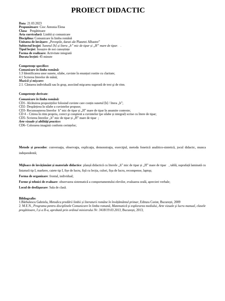 Proiect Did. Litera H | PDF
