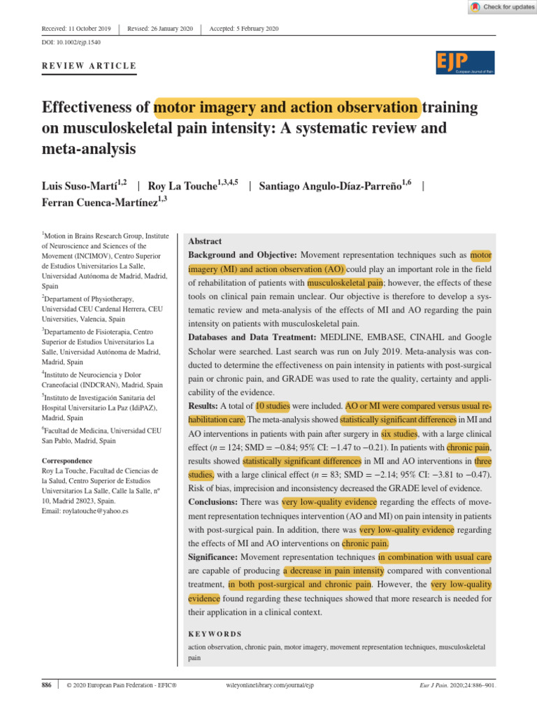 European Journal of Pain - 2020 - Suso Martí - Effectiveness of Motor ...