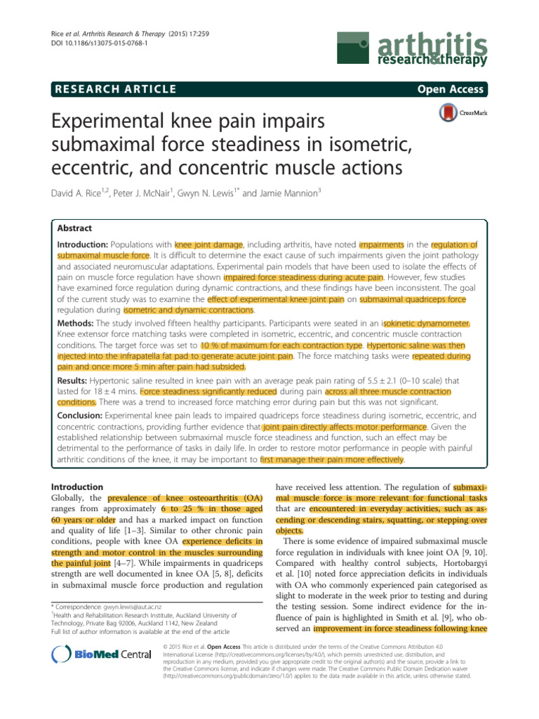Experimental knee pain impairs submaximal force steadiness in isometric ...