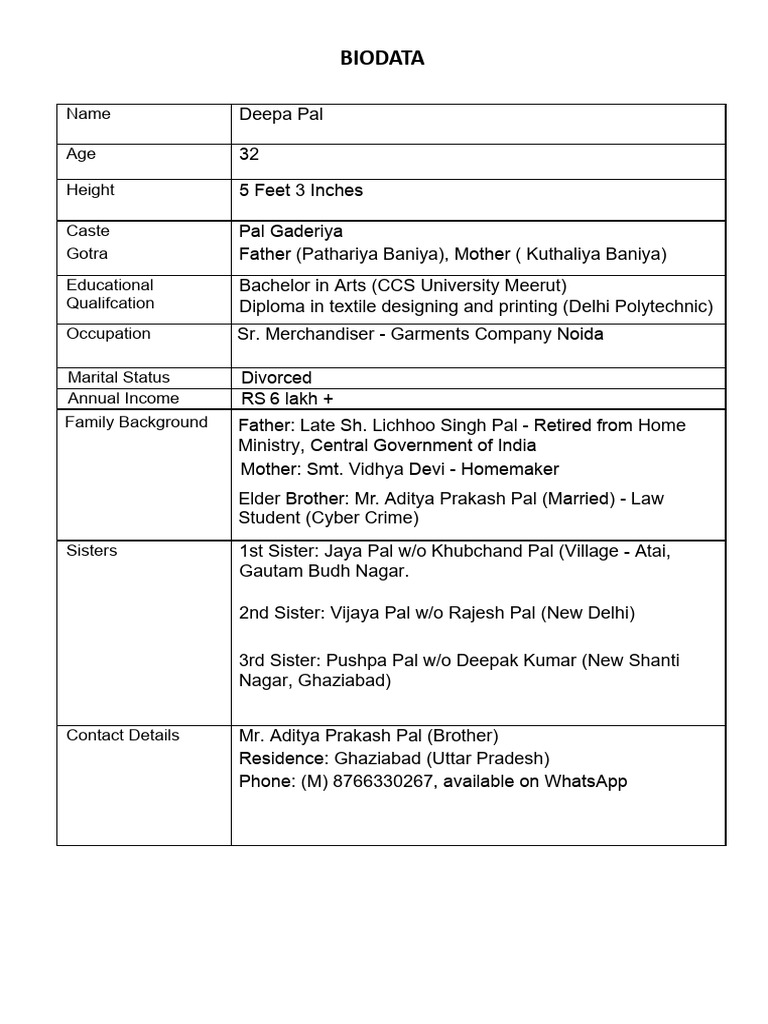 Deepa Pal-Matrimonial | PDF