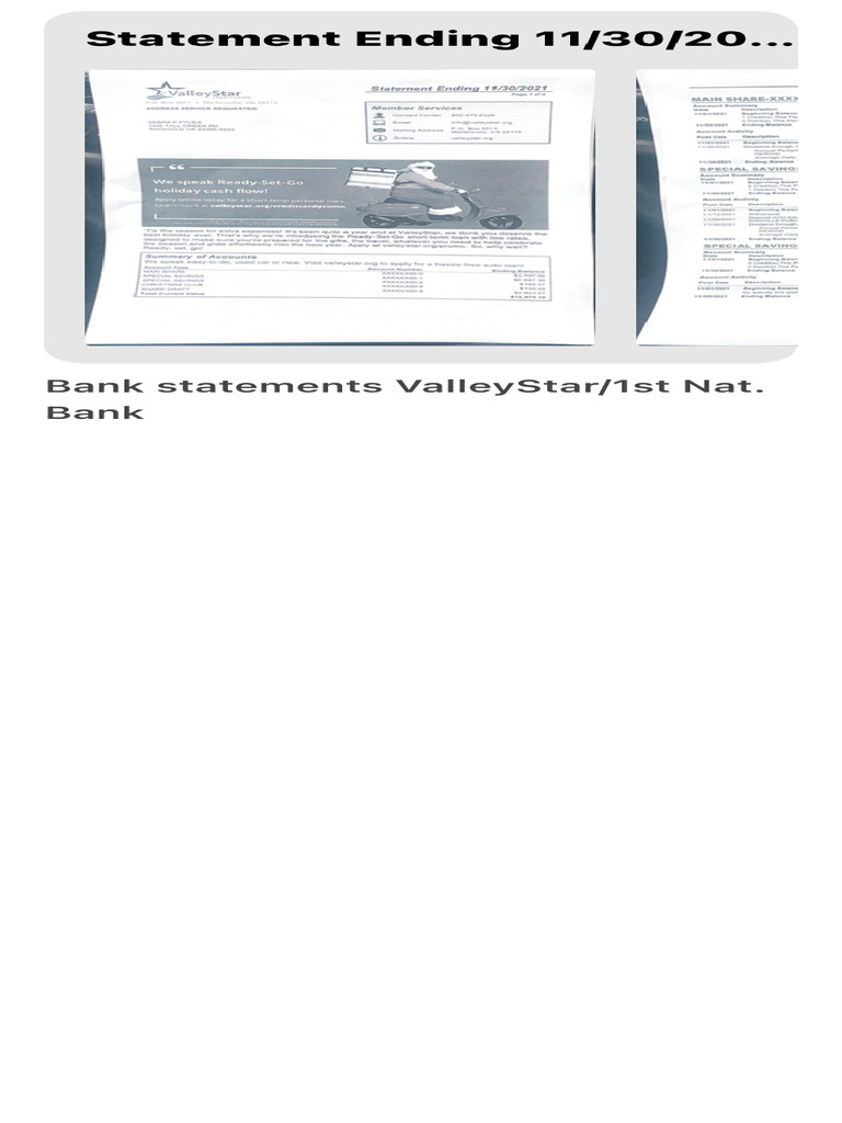 Bank Statements ValleyStar - 1st Nat. Bank | PDF