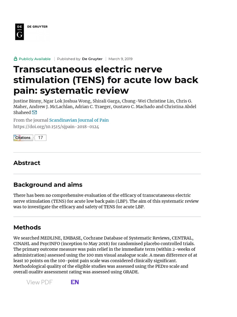 Transcutaneous Electric Nerve Stimulation (TENS) For Acute Low Back Pain - Systematic Review | PDF