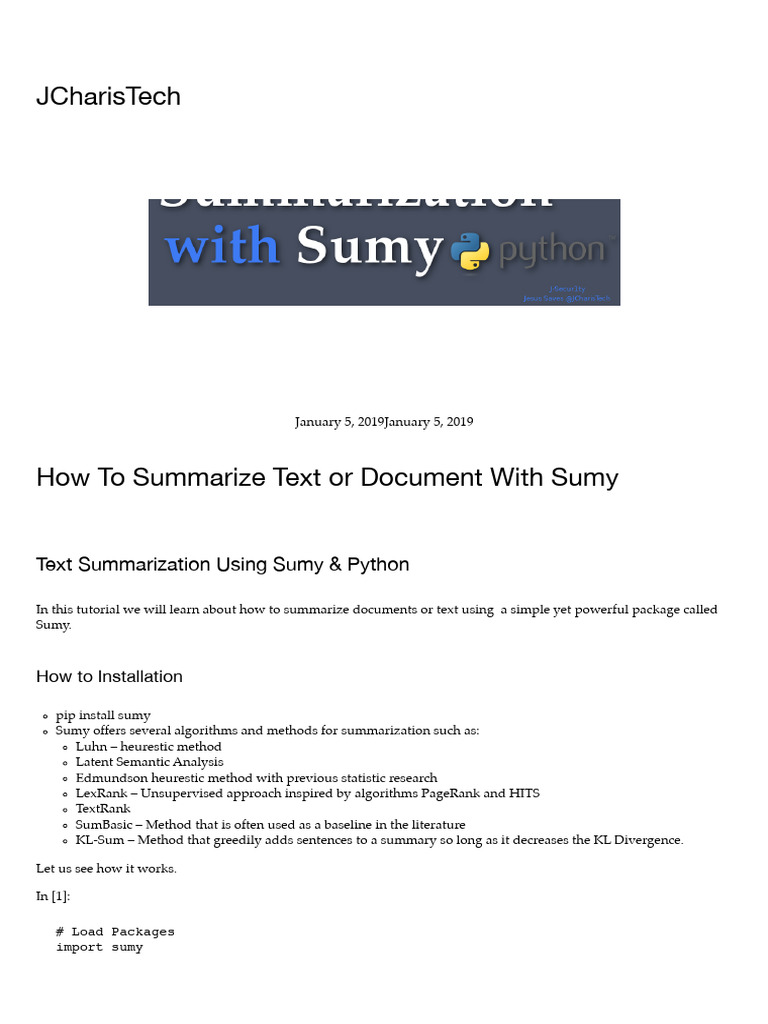 How To Summarize Text or Document With Sumy – JCharisTech | PDF