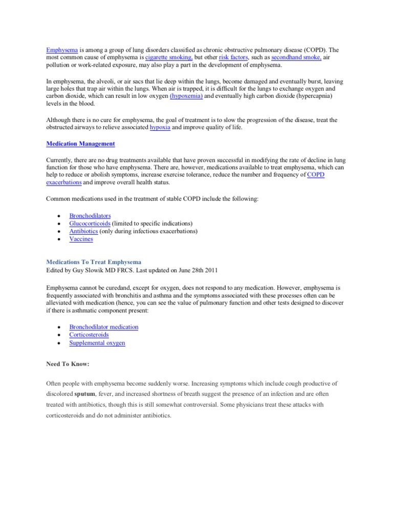 Medication Management: Medications To Treat Emphysema | PDF | Chronic ...