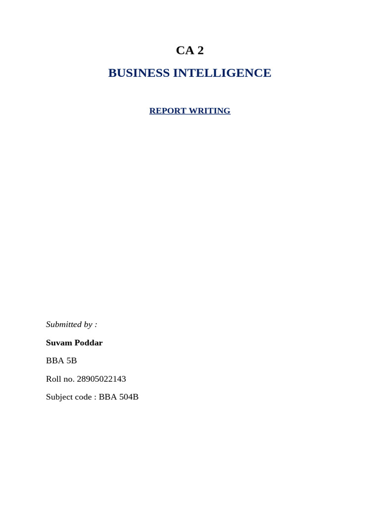 Suvam Poddar Business Intelligence CA2 | PDF