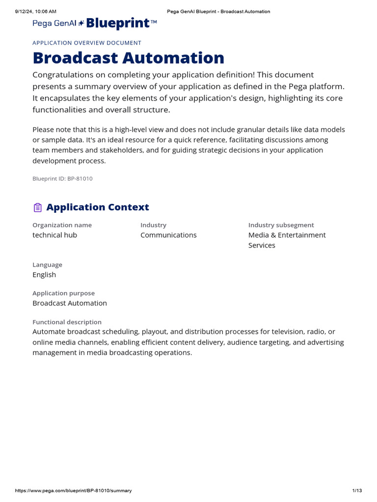 Pega GenAI Blueprint - Broadcast Automation | PDF