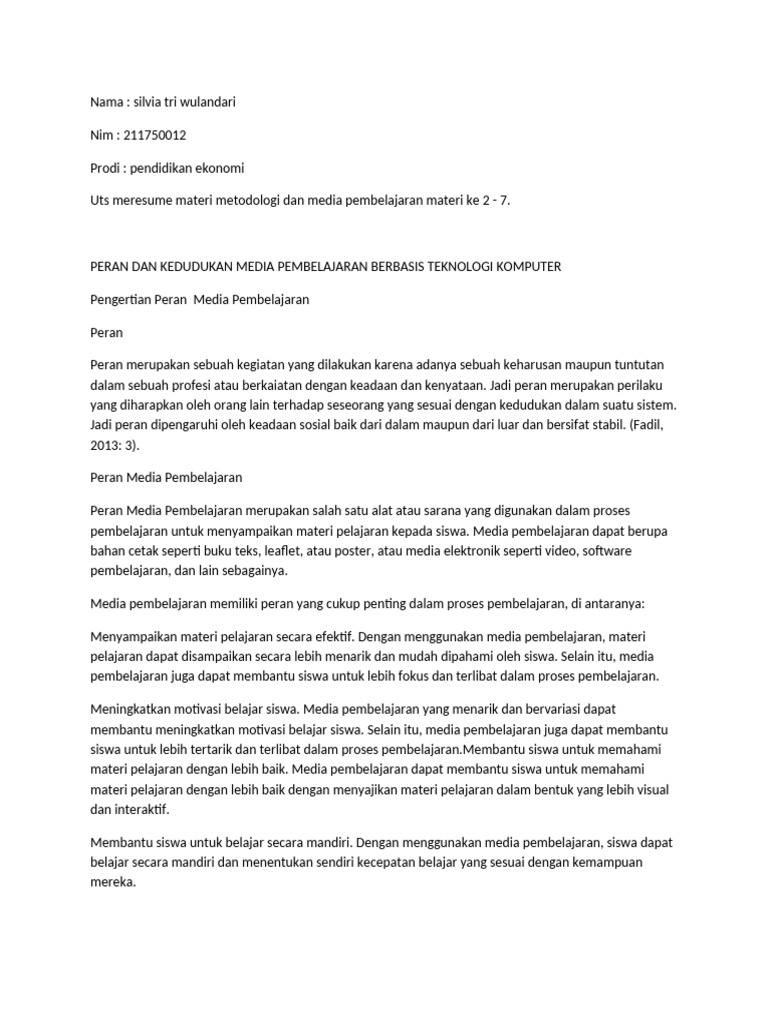 Uts Metodologo Dan Media Pem. Silvia | PDF