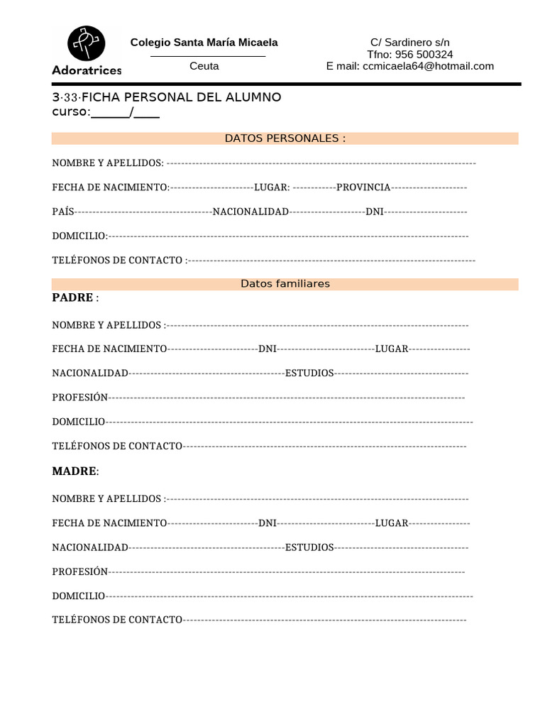 Ficha+personal+alumno 4 | PDF