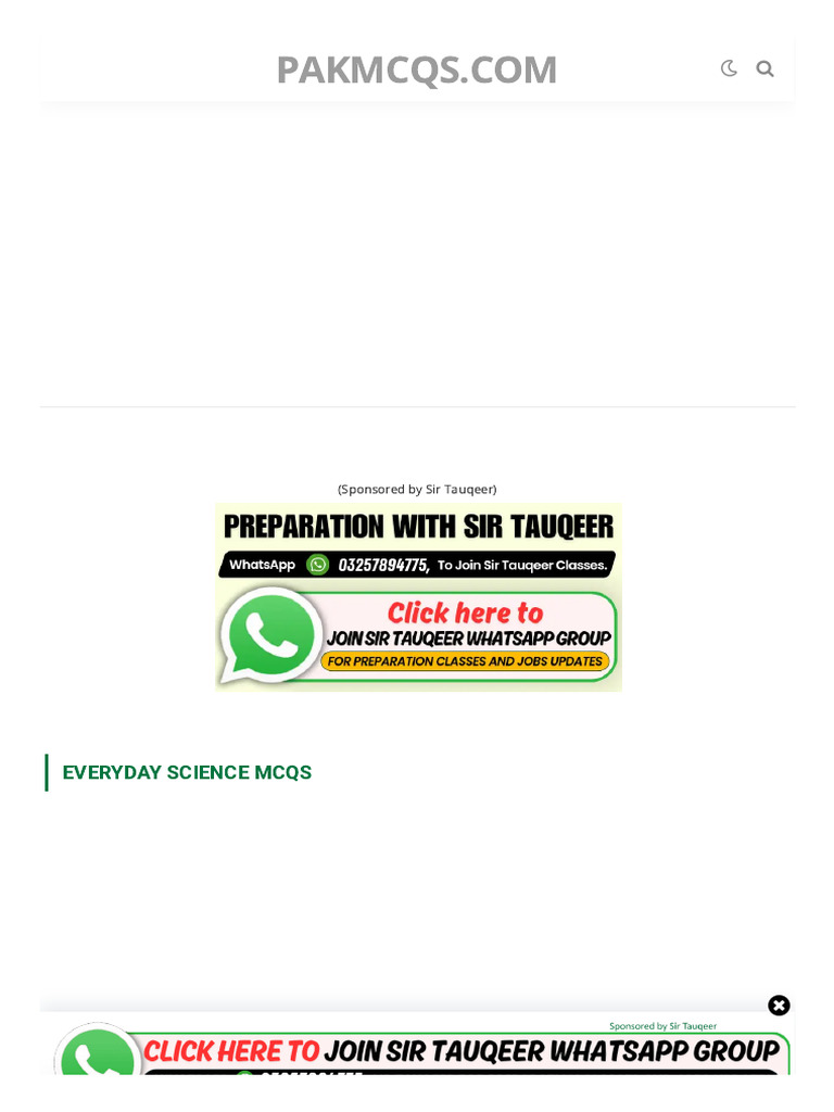 Everyday Science Mcqs For FPSC and Other Tests - PakMcqs | PDF