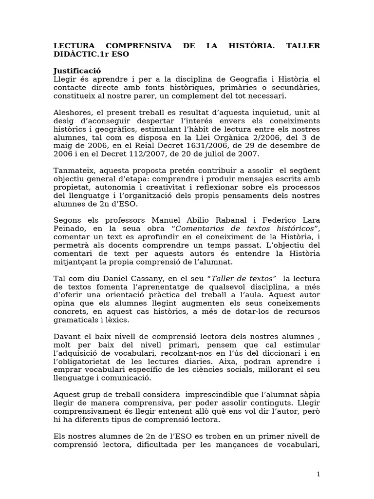 Lectura Comprensiva de La Història | PDF