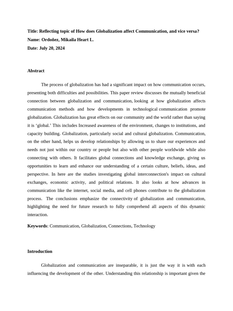 Reflecting Topic of How Does Globalization Affect Communication, and ...