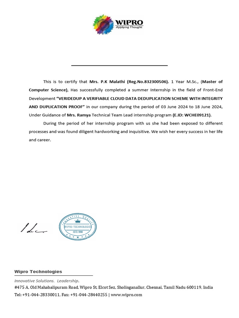 Wipro Technologies Malathi | PDF